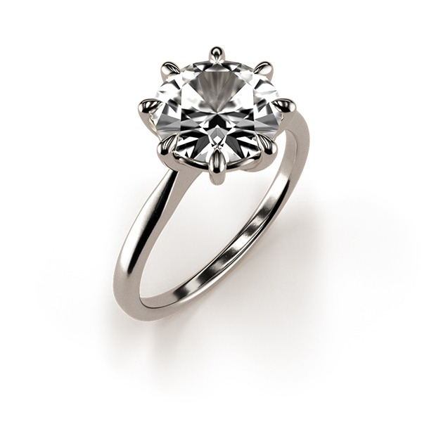 Eight-Claw Solitaire 2ct Round Silver Moissanite Ring - Shiny Rock Polished